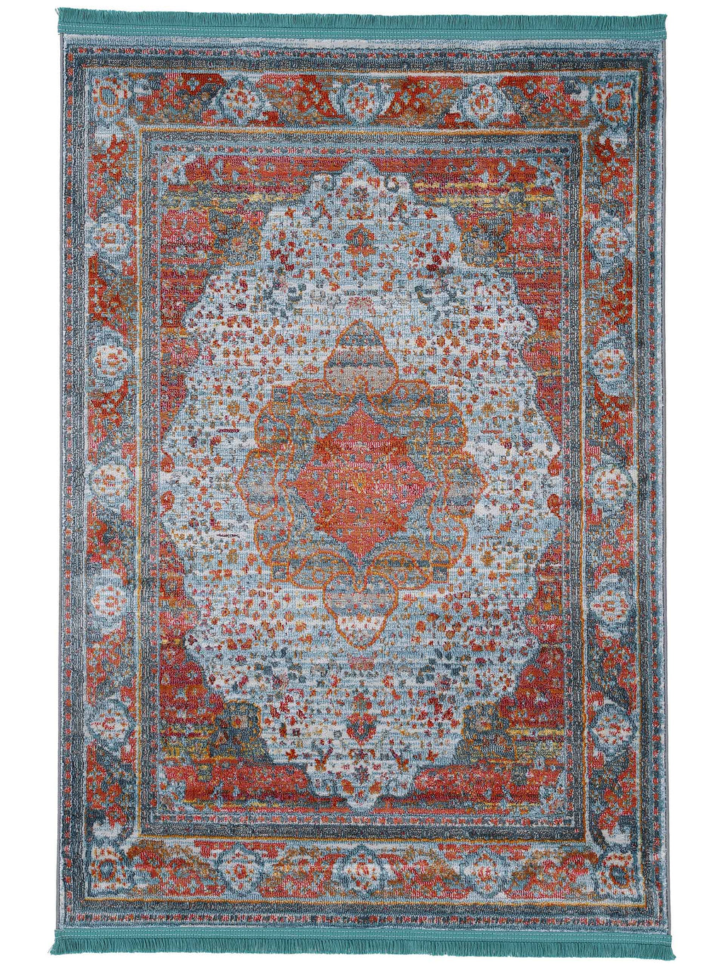 Vintage Teppich Desna Blau - Maschinengewebt & aus Kunstfaser